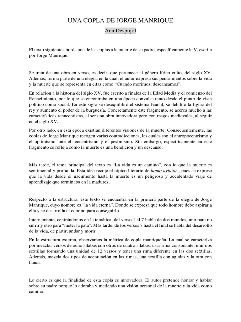 Comentario de texto una copla de Jorge Manrique | PDF | Poesía