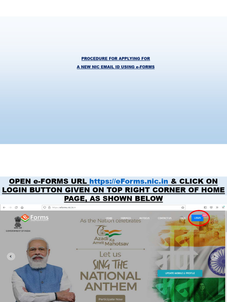 Procedure For Applying For A New Nic E-Mail Id Using E-Forms1 | PDF