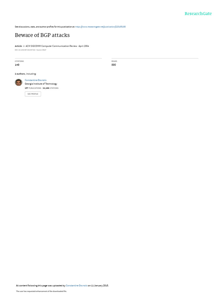 Beware of BGP Attacks | PDF | Routing | Router (Computing)