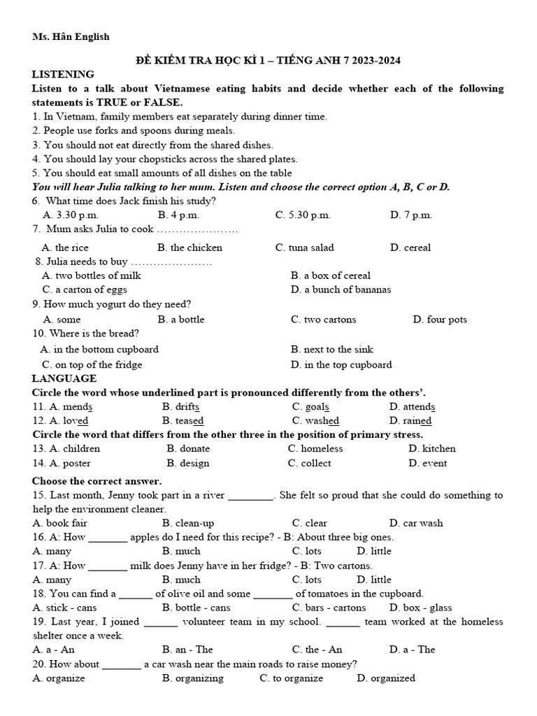 G7 SW de Tham Khao Chon Loc HKI 2023-2024 | PDF | Cuisine | Cooking