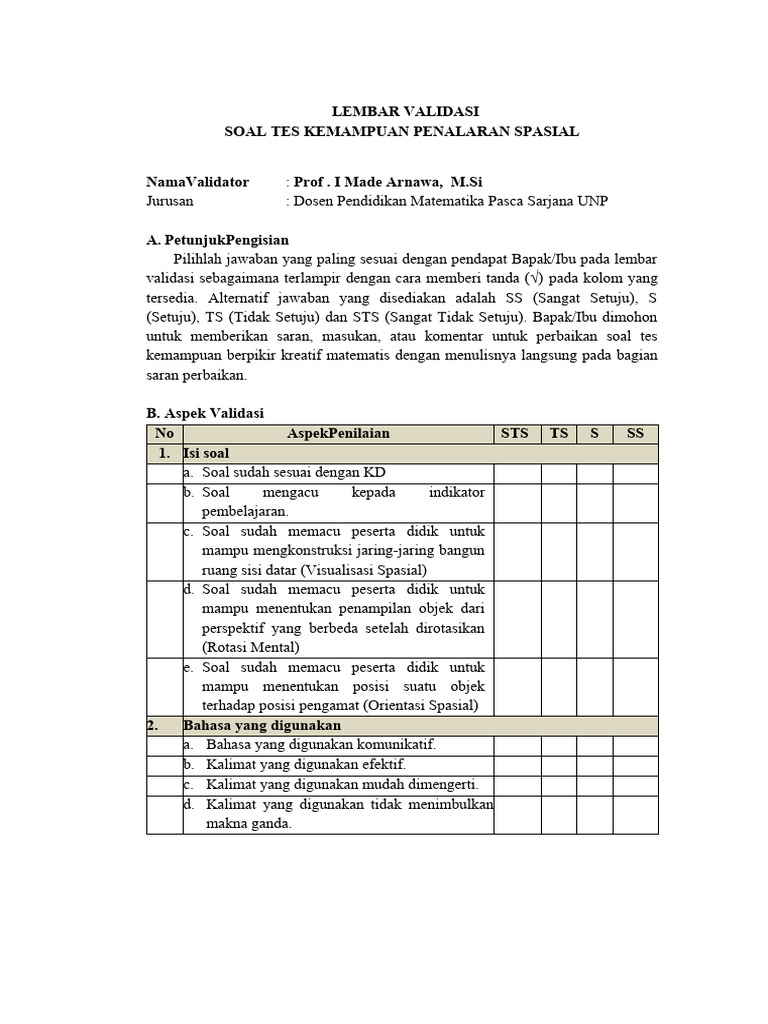 LEMBAR VALIDASI soal | PDF