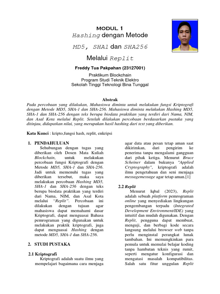 Hashing MD5, SHA-1, SHA-256 di Replit | PDF