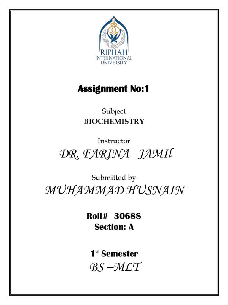 BIOCHEMISTRY ASGN Hussnain | PDF