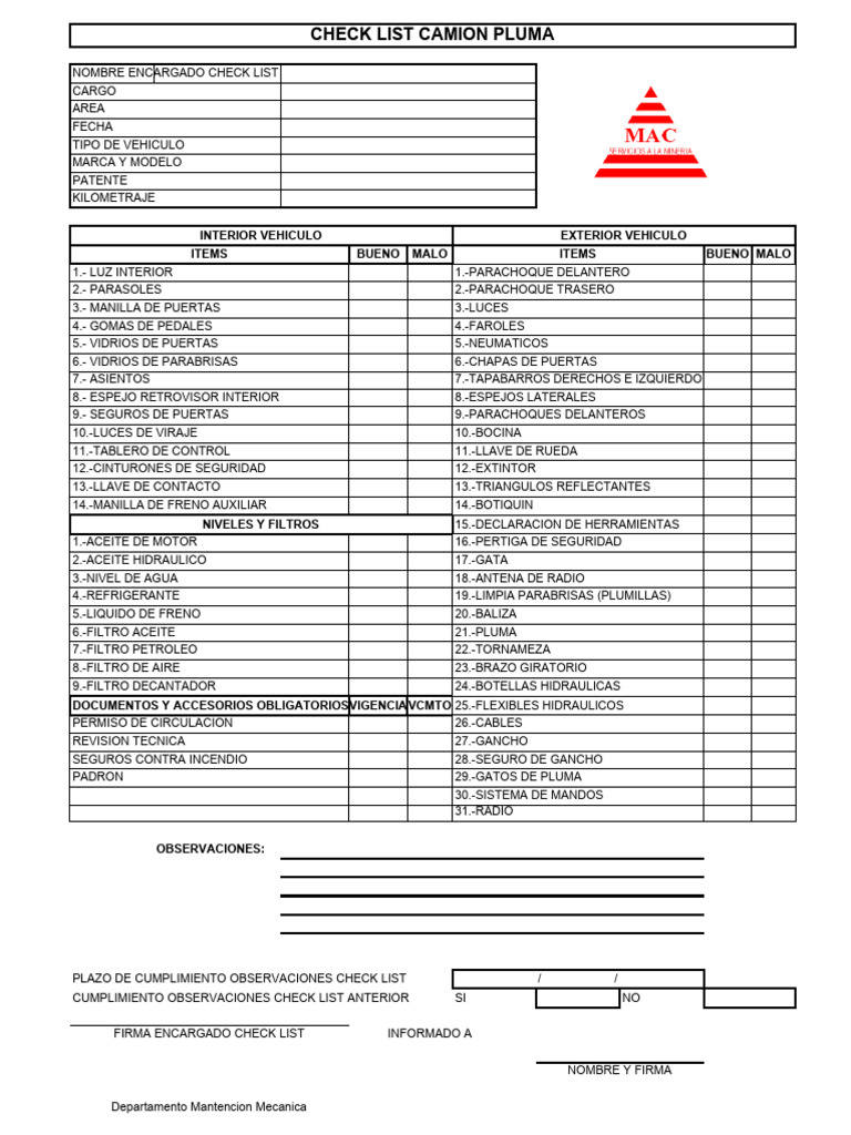 Check-List Termofusionadora Semanal | PDF | Bienes manufacturados ...
