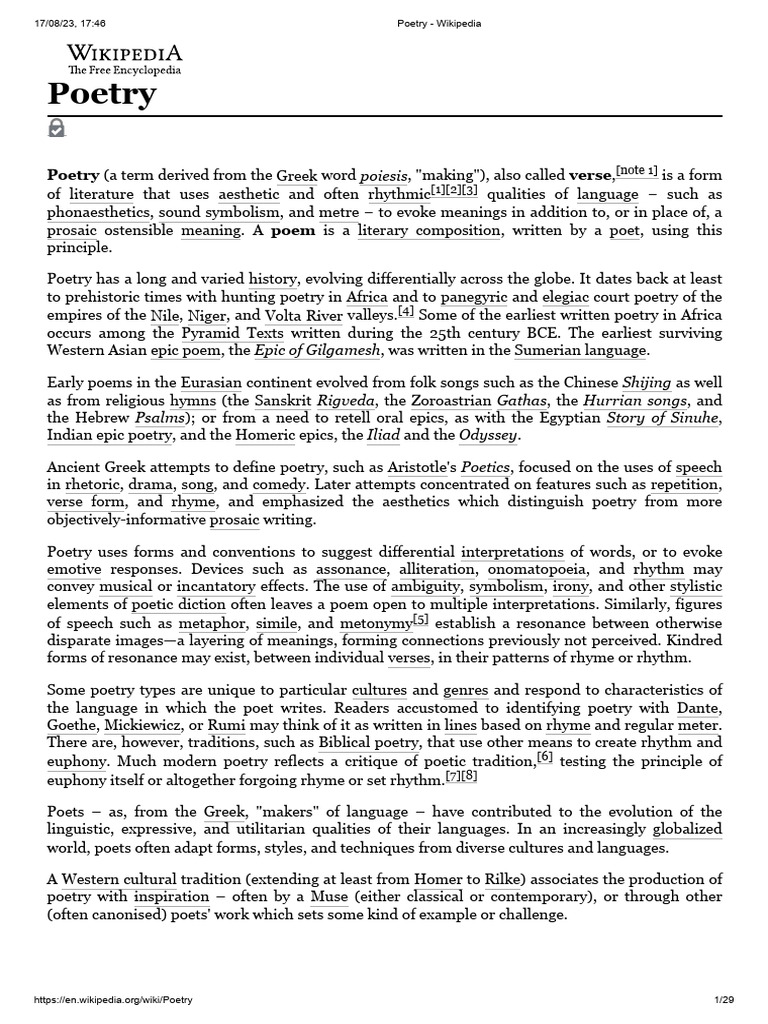 Poetry - Wikipedia | PDF