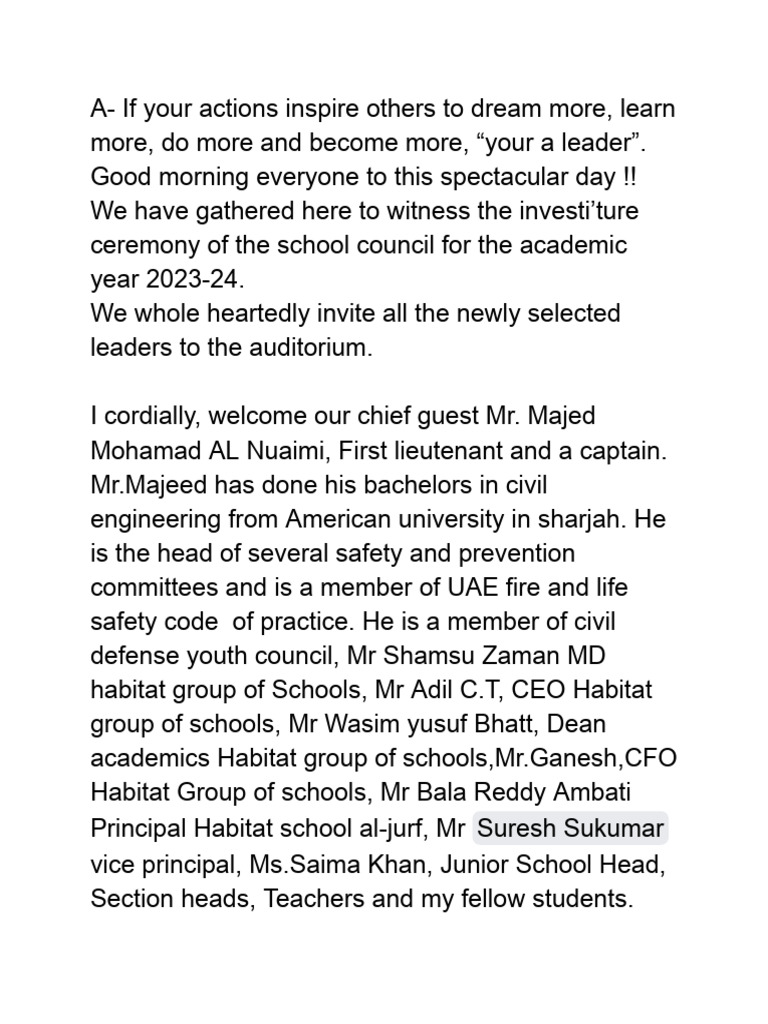 Investiture Script 2023-24 | PDF