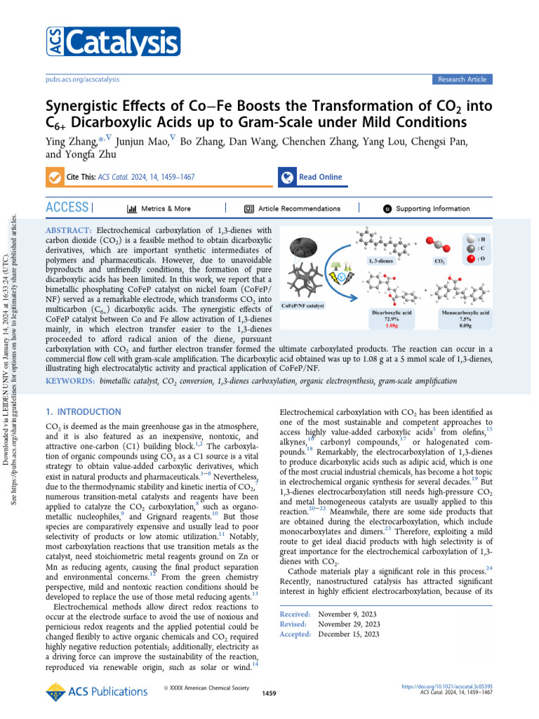 Zhang Et Al 2024 Synergistic Effects of Co Fe Boosts The Transformation of Co2 Into c6 ...