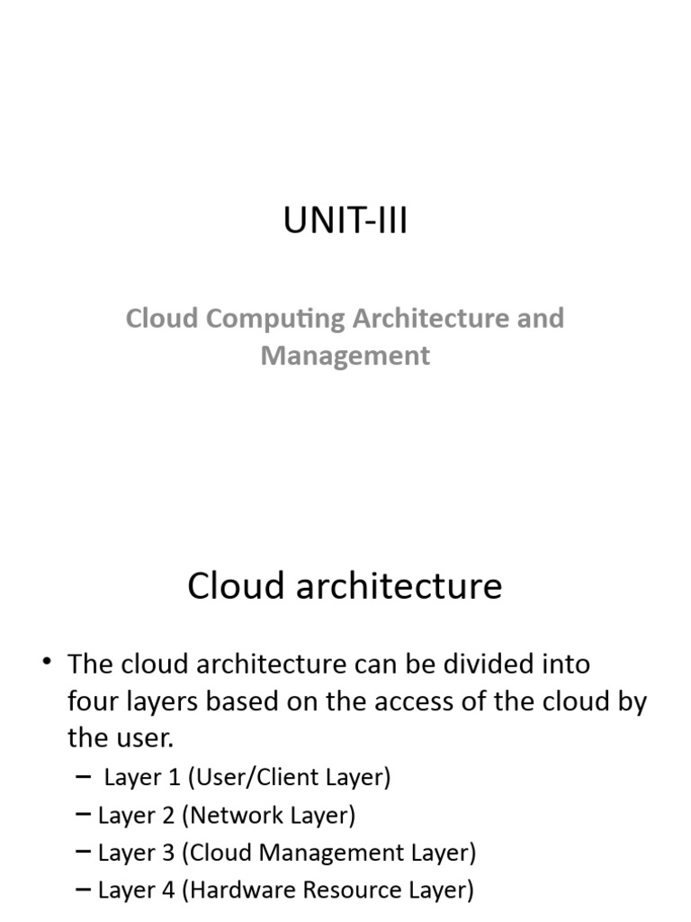 UNIT-III Cloud Computing Architecture and Management | PDF | Cloud Computing | Computer Network