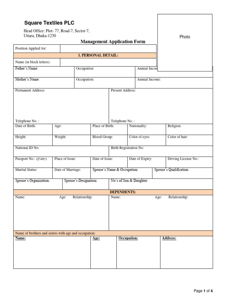 Mgt. Application-Square Textiles PLC | PDF | Marriage