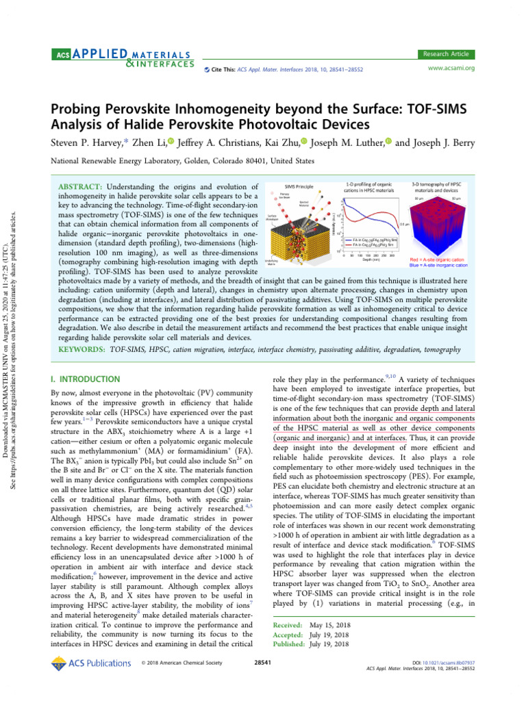 AMI Probing Perovskite Inhomogeneity Beyond The Surface TOF-SIMS Analysis of Halide Perovskite ...