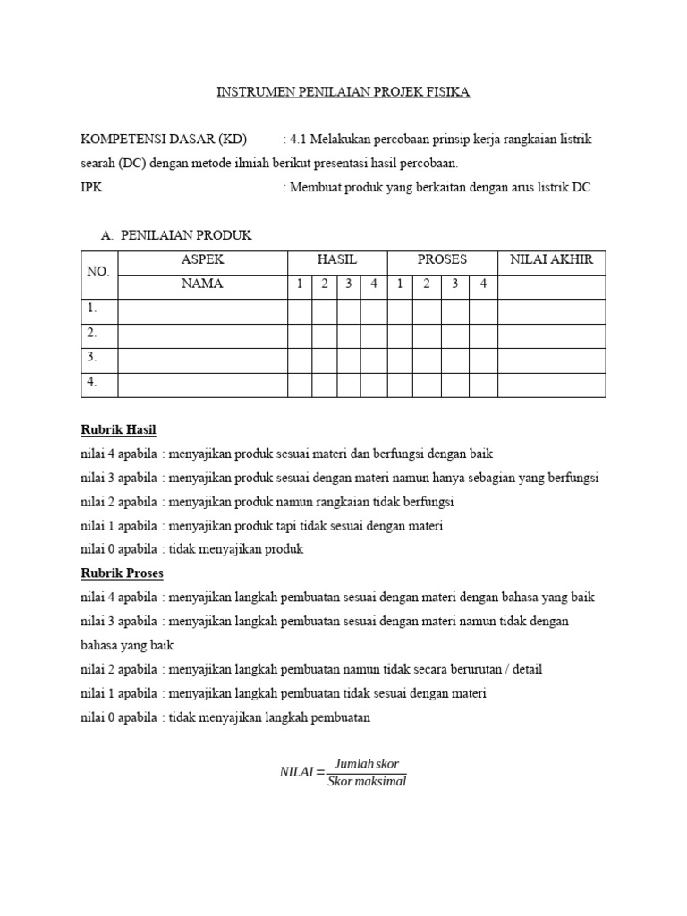 Instrumen Penilaian Projek Fisika | PDF Instrumen Penilaian Projek Fisika | PDF