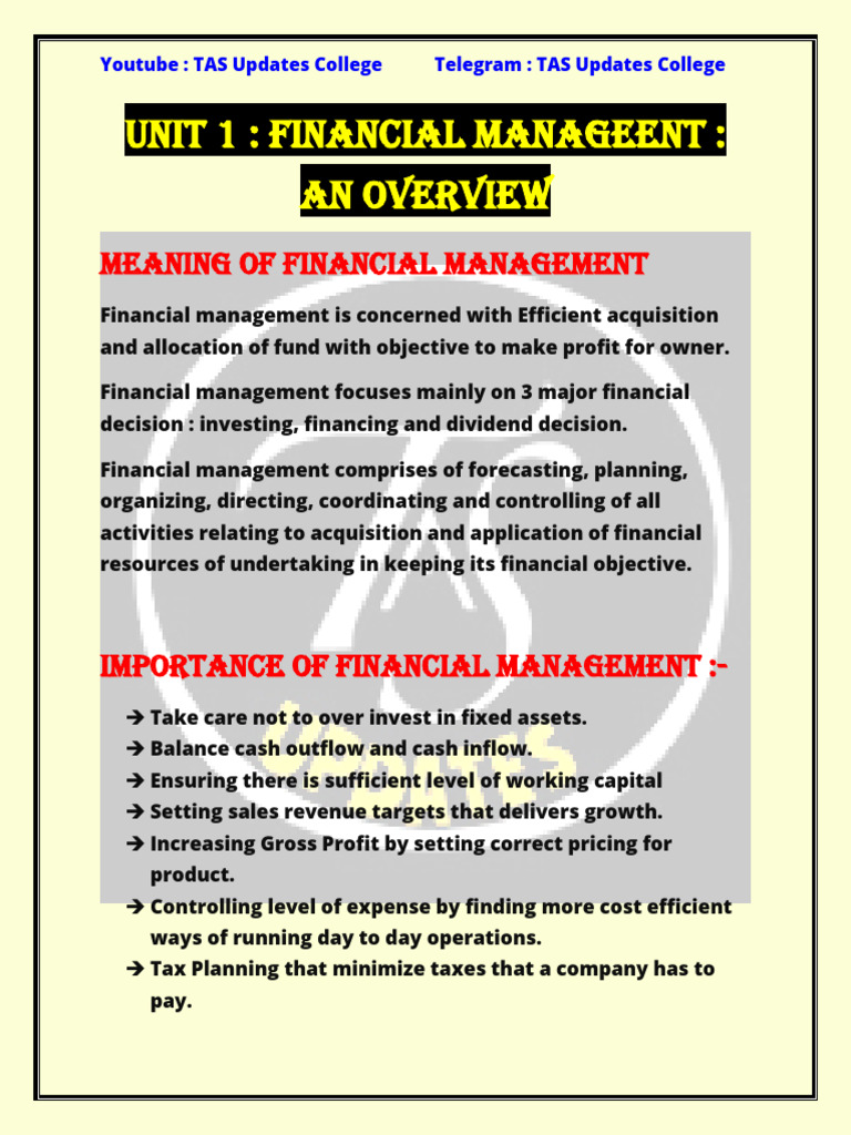 Unit 1 Financial Management Notes Semester 3 | PDF | Risk | Investing