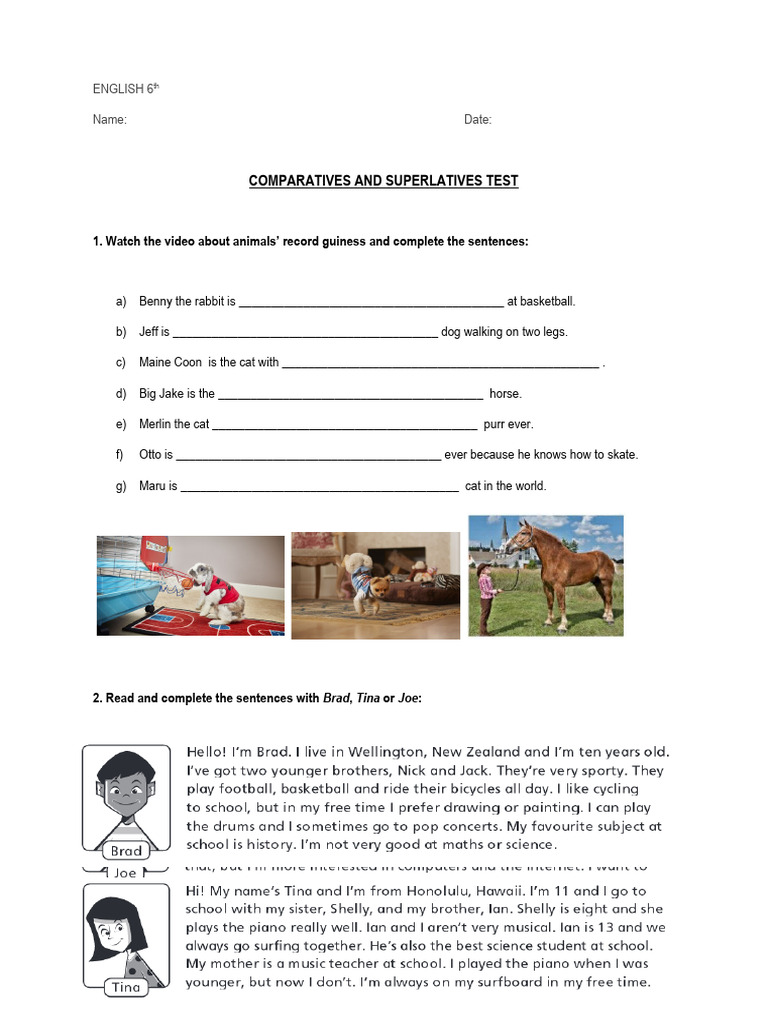 Comparatives and Superlatives Test Bastoners | PDF