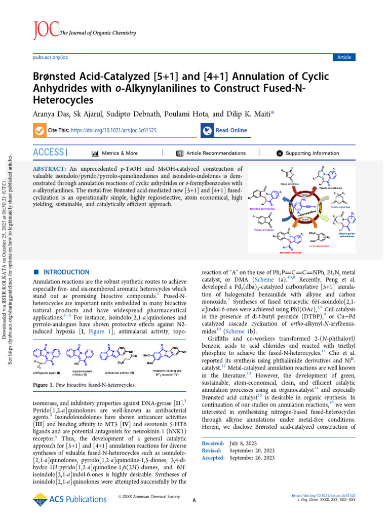 Das Et Al 2023 Bro Nsted Acid Catalyzed 5 1 and 4 1 Annulation of ...