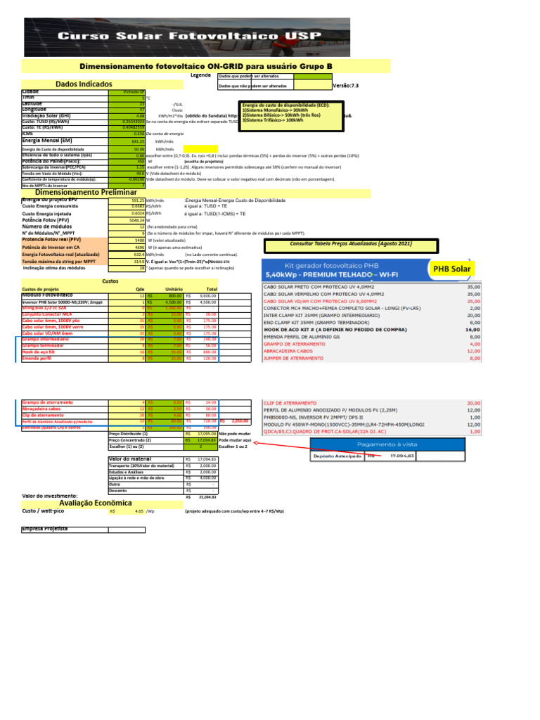 Planilha de Dimensionamento e Payback GrupoB - v73 1 | PDF