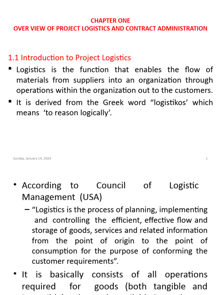 Chapter 1,project logistics pp | PDF | Procurement | Logistics