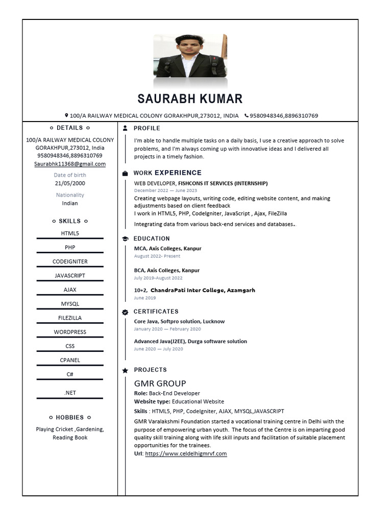 Saurabh Resume Pdf Ajax Programming My Sql
