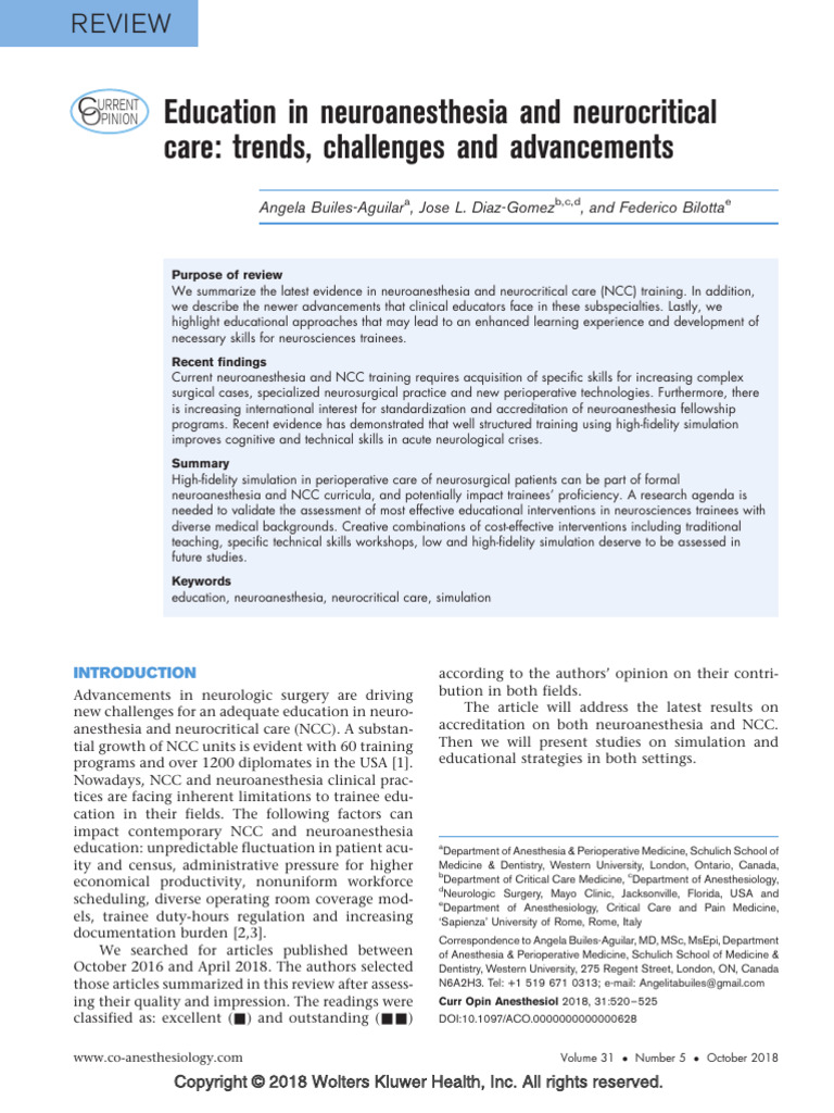Education in Neuroanesthesia and Neurocritical.6 | PDF | Simulation ...