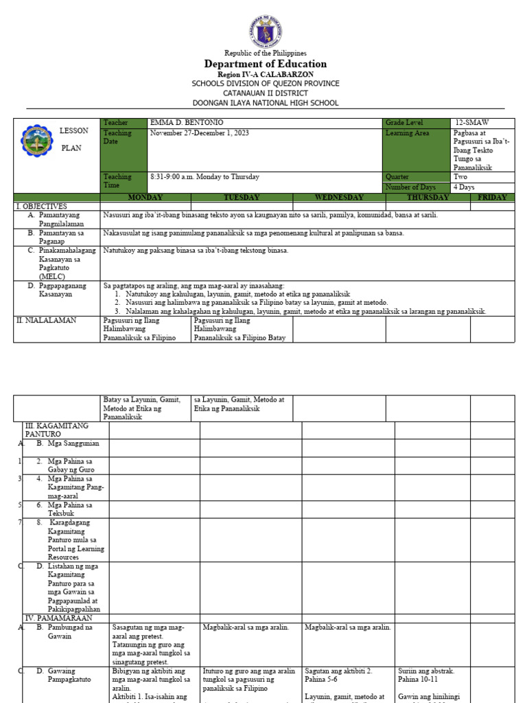 DLL 1. Tagalog Pagbasa Q1 Week 7 | PDF