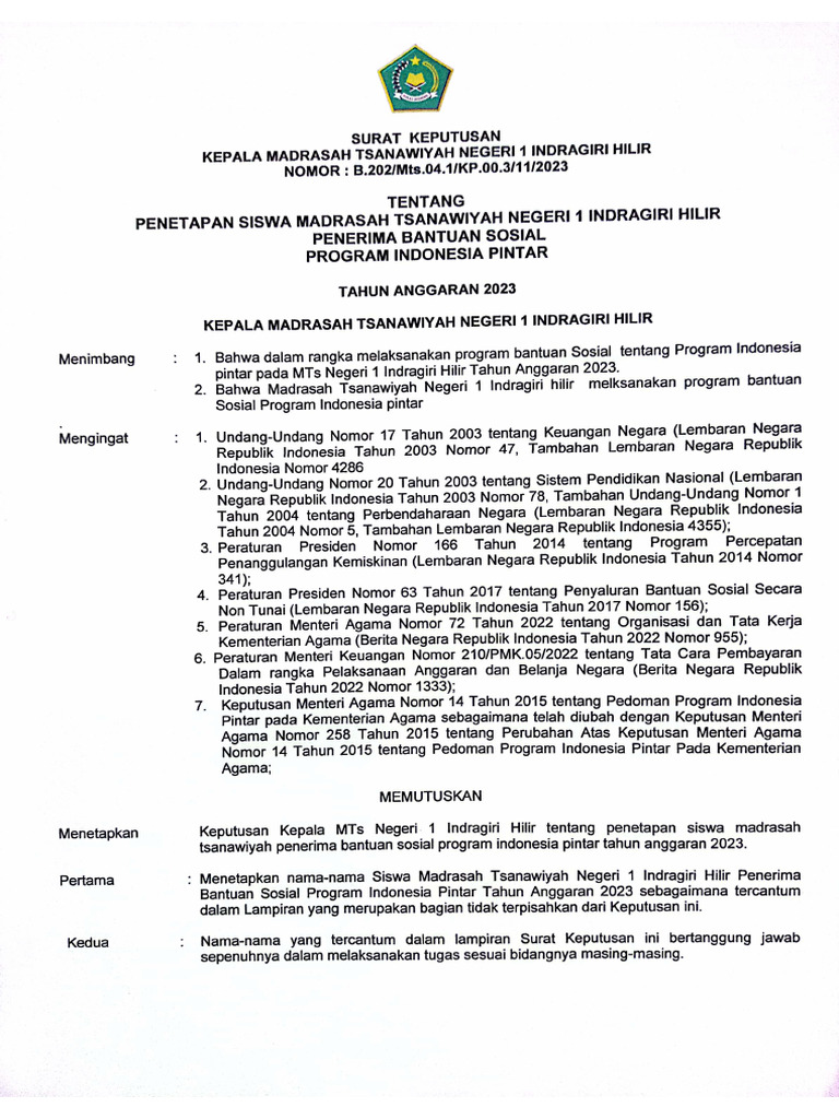 Contoh SK Pip MTSN | PDF