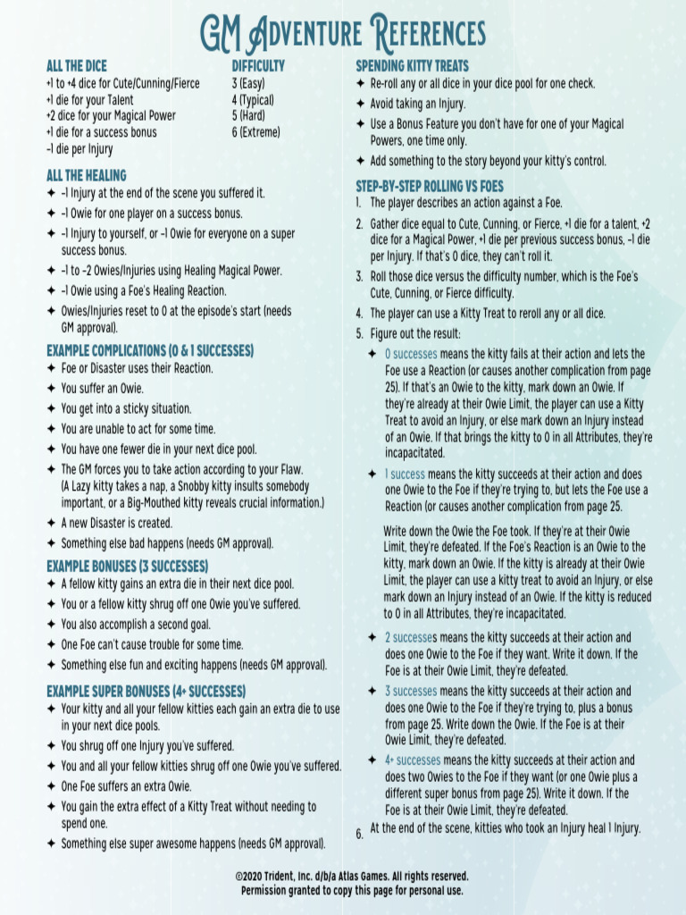 Magical Kitties Save The Day Rules Reference | PDF | Gaming | Tabletop Games