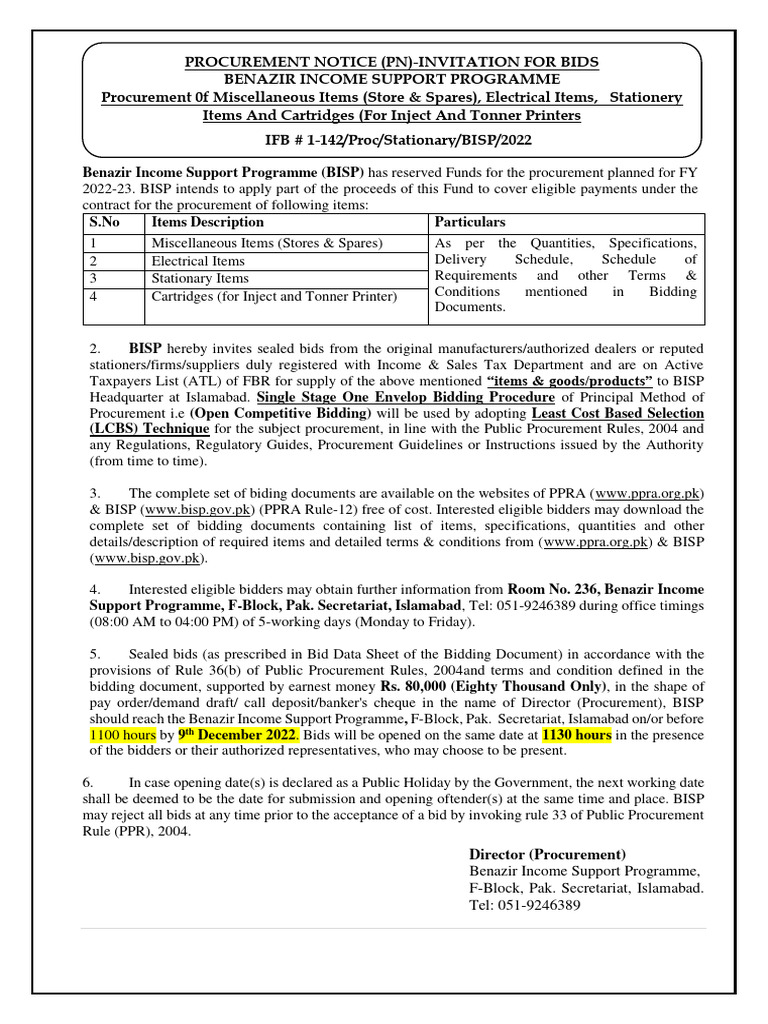 Procurement Notice With Bidding Document | PDF