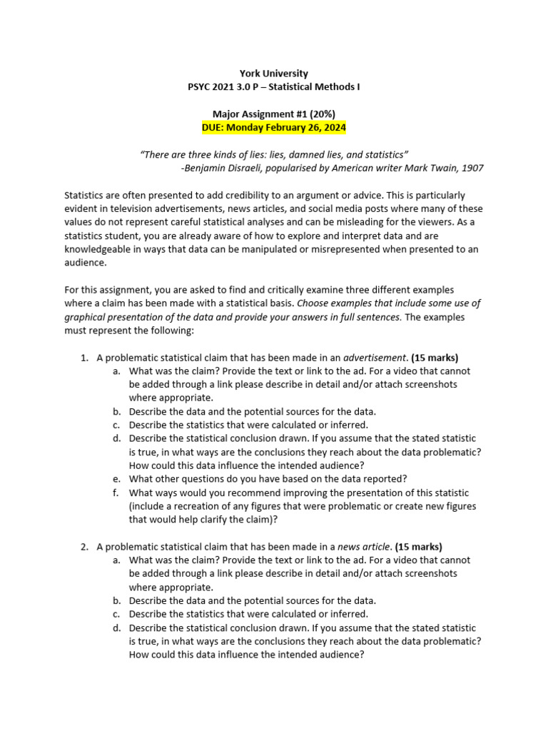 Major Assignment 1 - Lying With Statistics | Download Free PDF ...