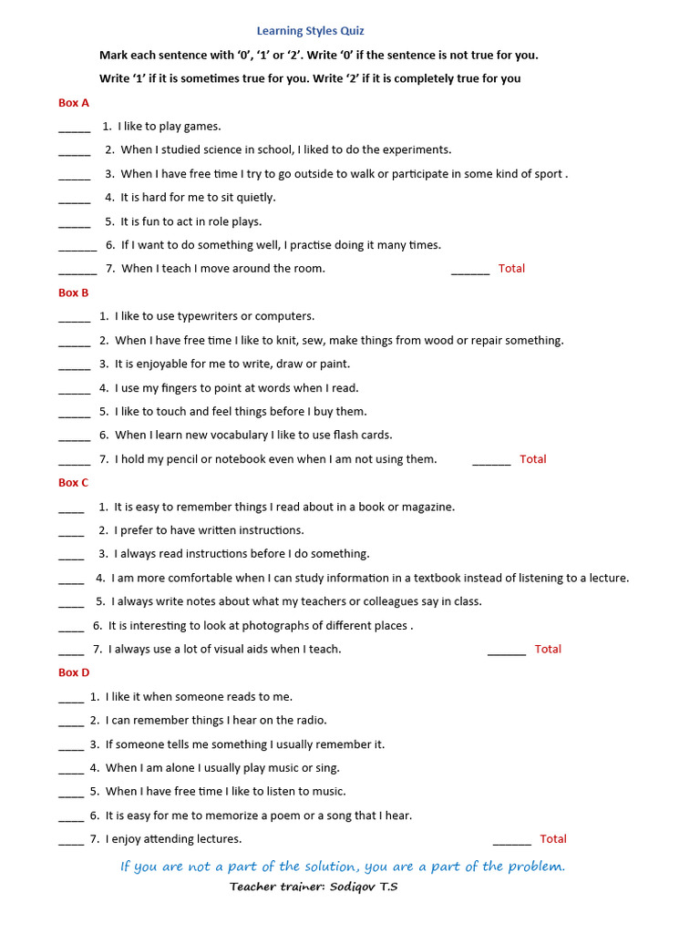 Learning Styles Quiz | PDF