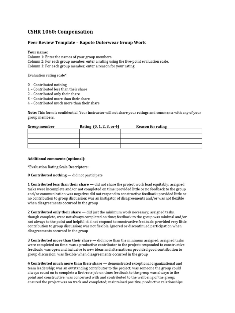 Peer Review Template for Group Projects | PDF