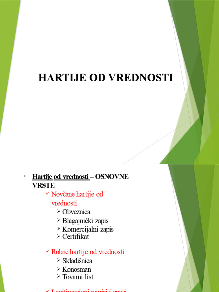 Privredno Pravo Hartije Od Vrednosti | PDF