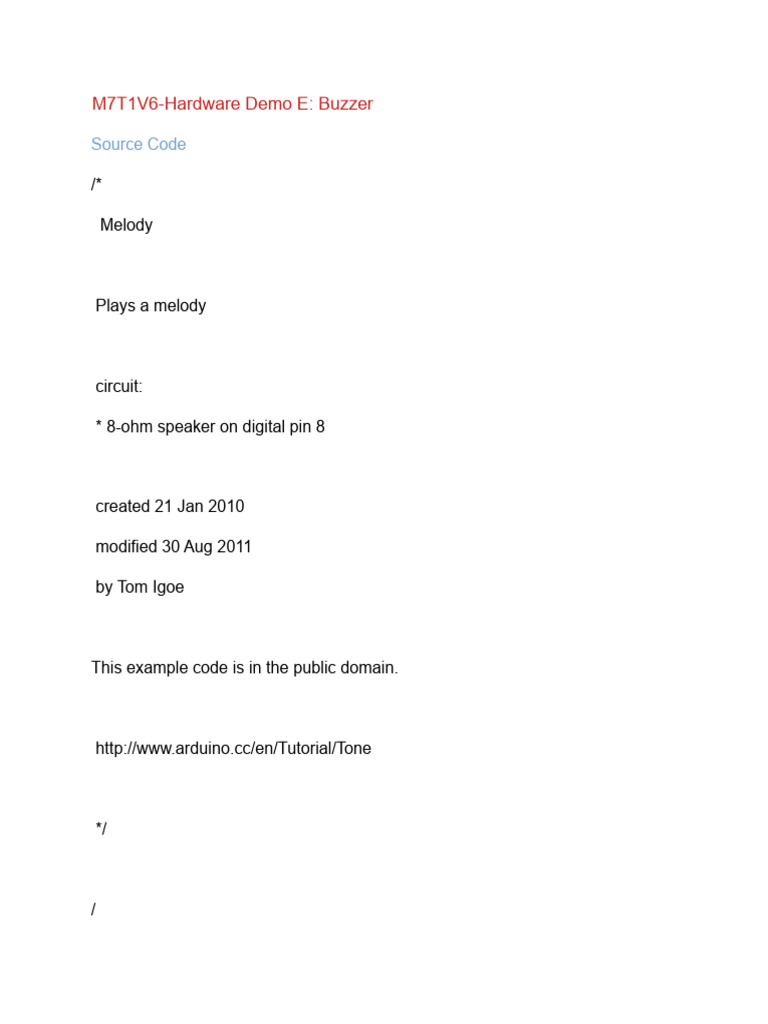 M7T1V6-Hardware Demo E Buzzer | PDF
