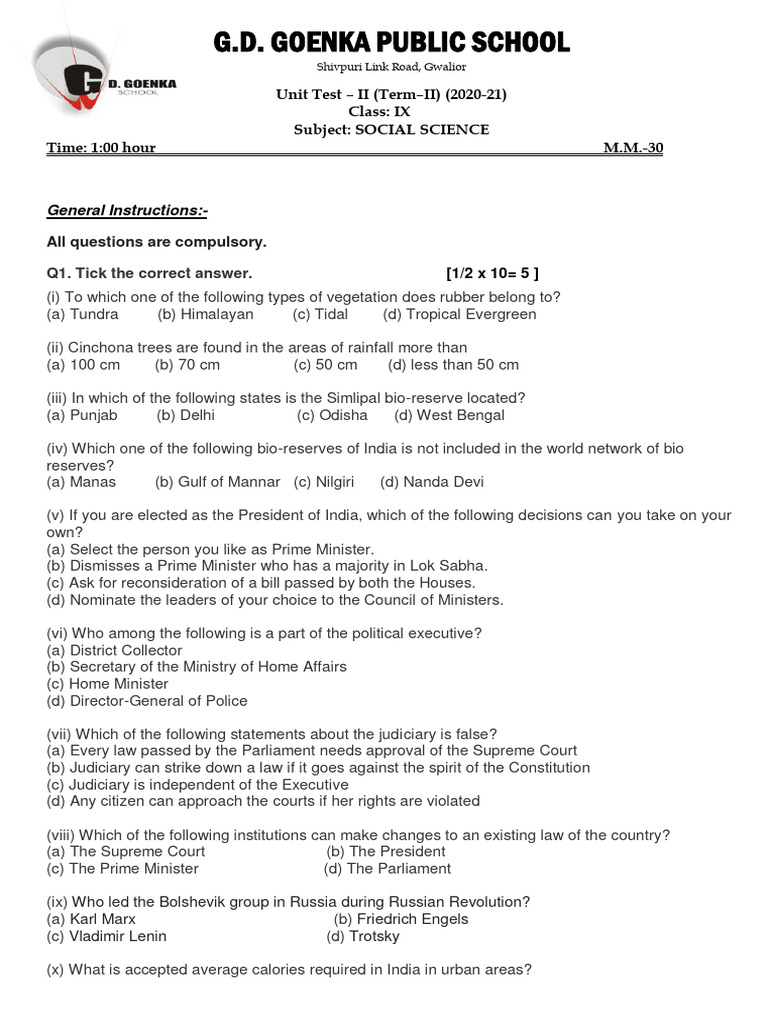 GDGPS Class Ix Ut-Ii (2020-21) | PDF | Bolsheviks | Russian Revolution