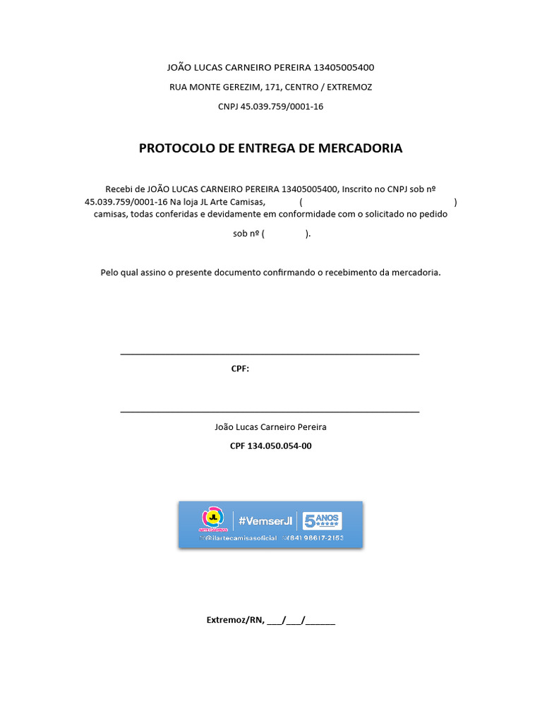 protocolo de entrega de mercadoria | PDF