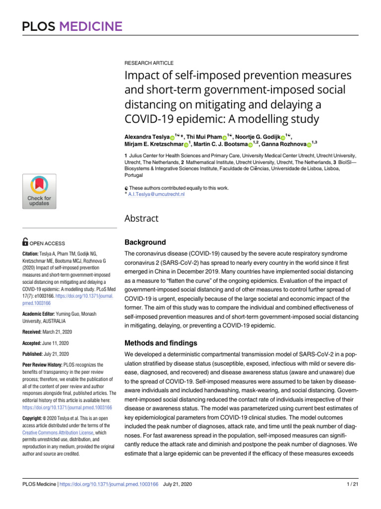 Impact of Self-Imposed Prevention Measures | PDF | Infection | Epidemics
