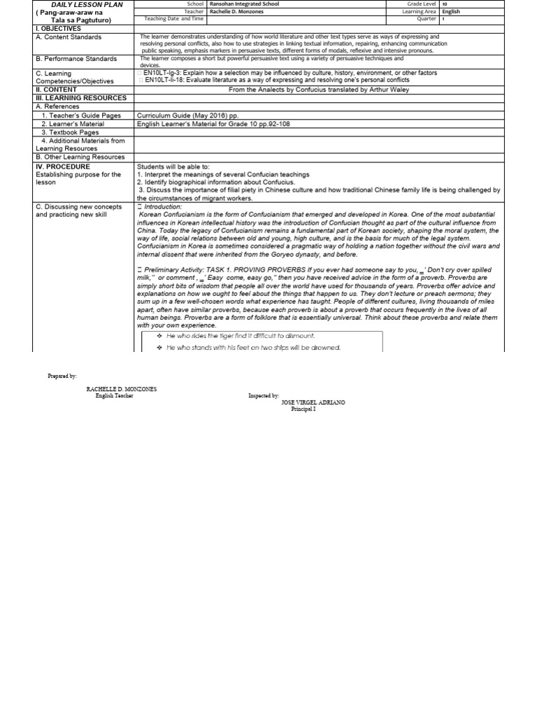 DLP 1st Q.en 10 ANALECTS | PDF | Confucianism | Analects