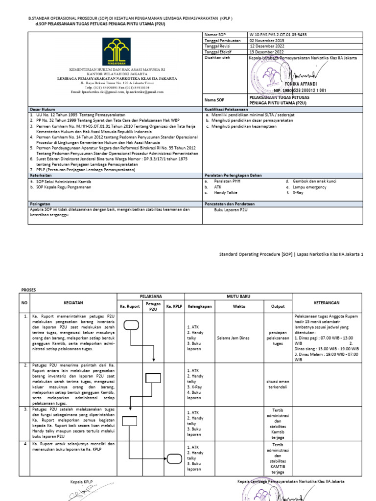 Sop Pelaksanaan Tugas P2u | PDF