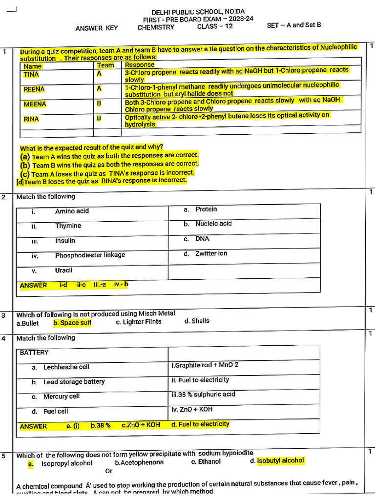 Second Pre Board Answer Key | PDF
