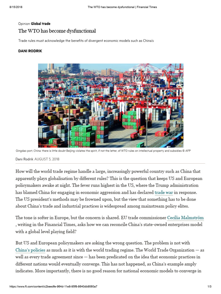 The Wto Has Become Dysfunctional Financial Times | PDF | World Trade ...