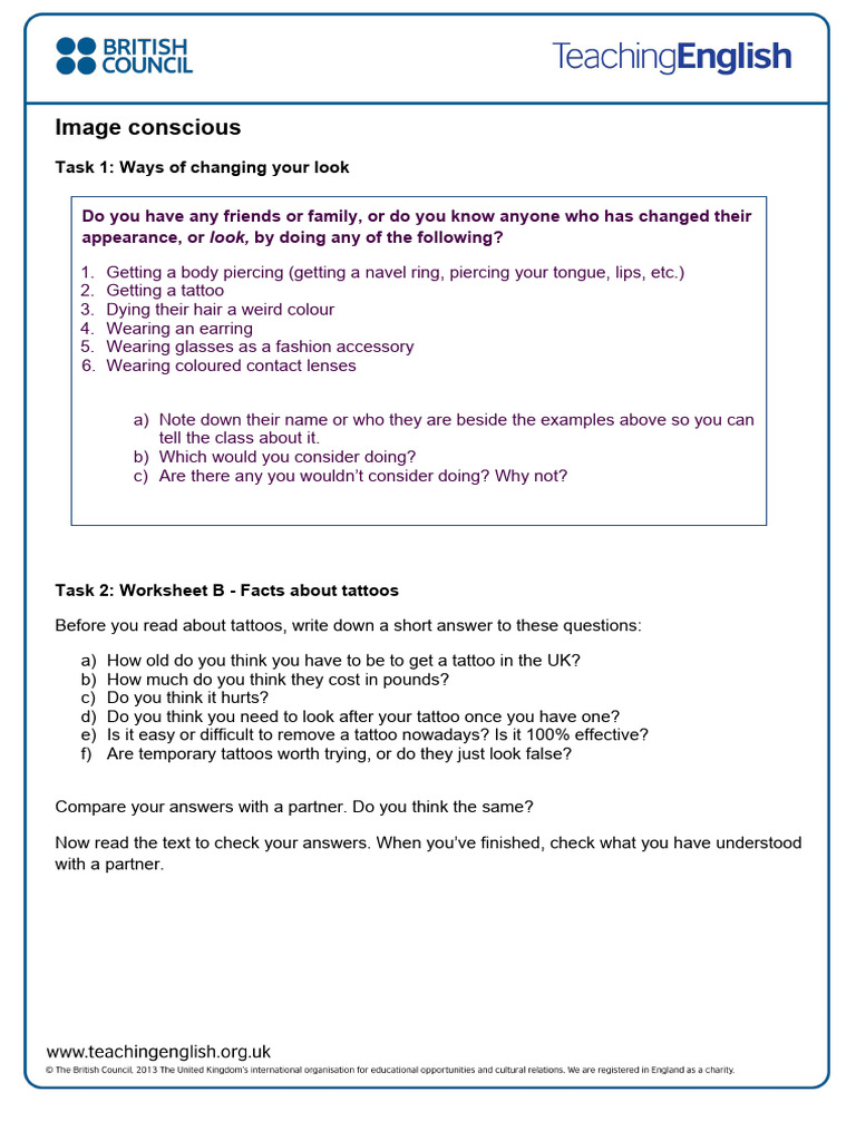 Image Conscious Student Worksheet | PDF | Tattoo