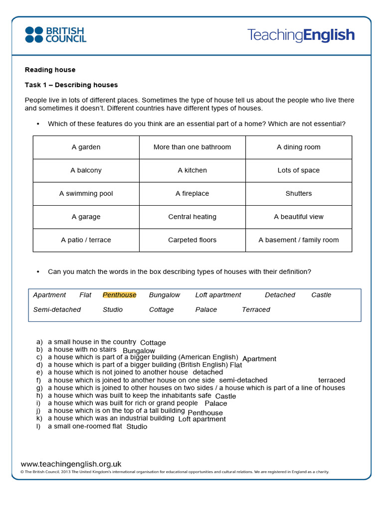 Reading House Student Worksheet | PDF