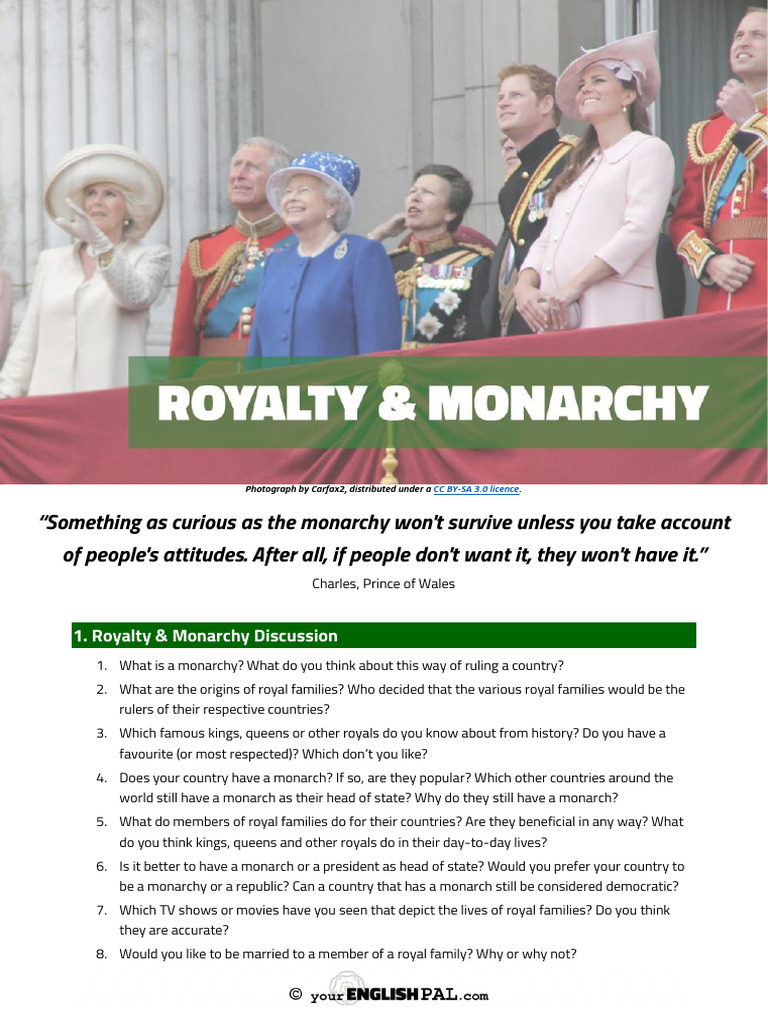 Your English Pal ESL Lesson Plan Royalty Monarchy v1 | PDF | Monarchy ...