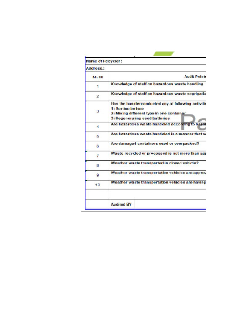 Recycler Audit Checklist | PDF