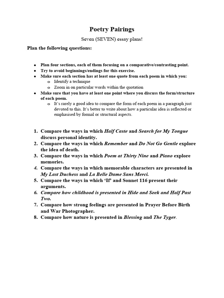 GCSE English Poetry Task | PDF | Poetry