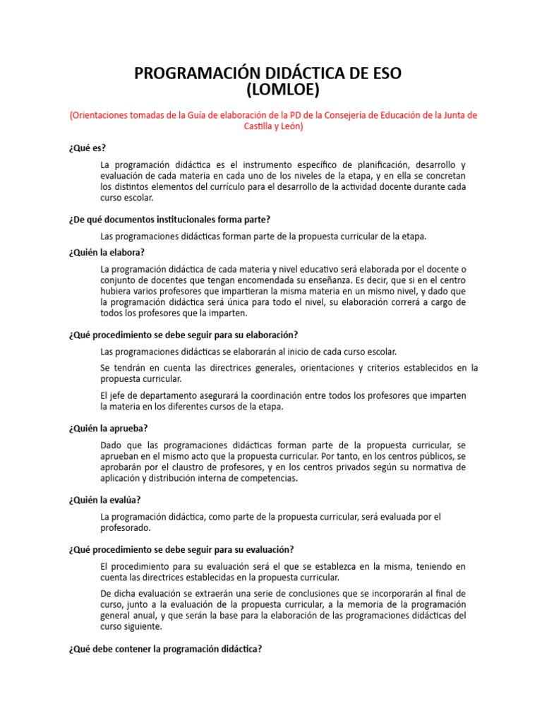 Esquema PD ESO Lomloe | PDF | Evaluación | Plan de estudios