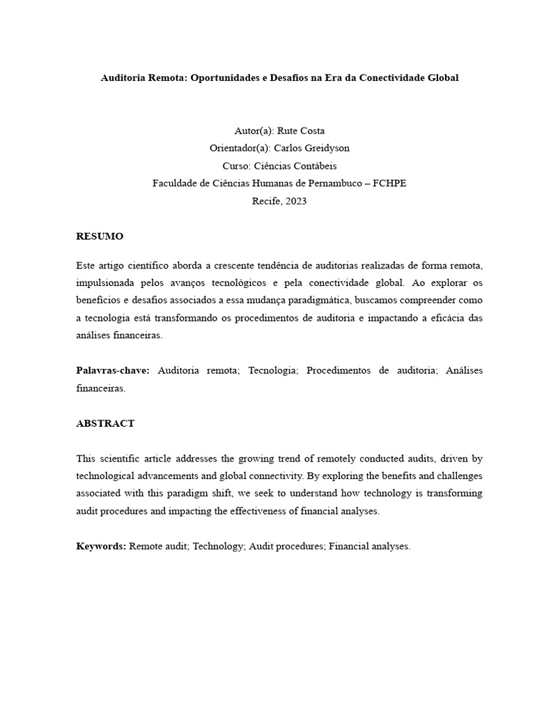 Auditoria Remota - Artigo Científico | PDF