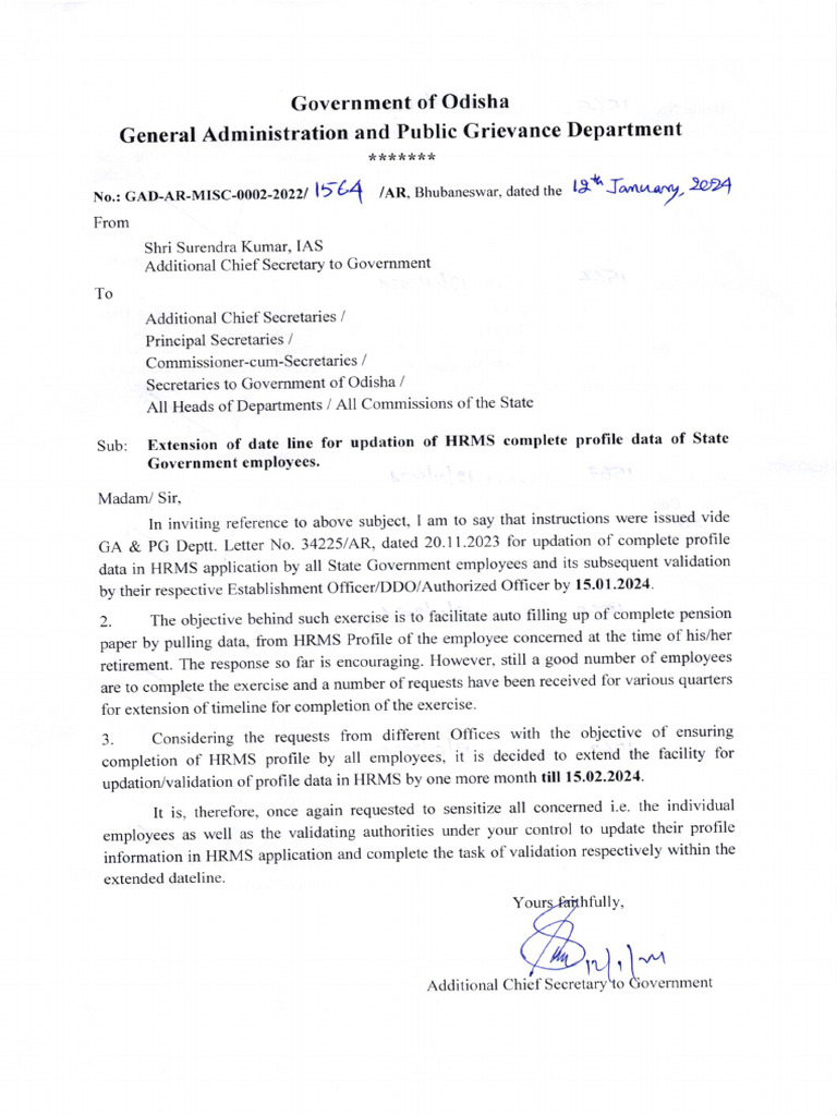 1564 120124 Extension Dateline To Update HRMS Profile Data | PDF ...
