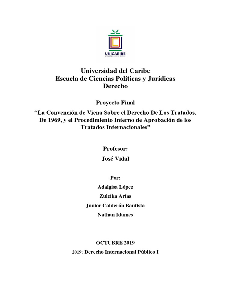 La Convención de Viena Sobre El Derecho de Los Tratados, de 1969, y El ... La Convención de Viena Sobre El Derecho de Los Tratados, de 1969, y El ...