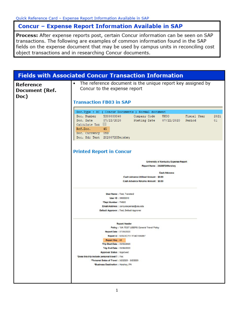Concur - Expense Report Information Available in SAP | PDF