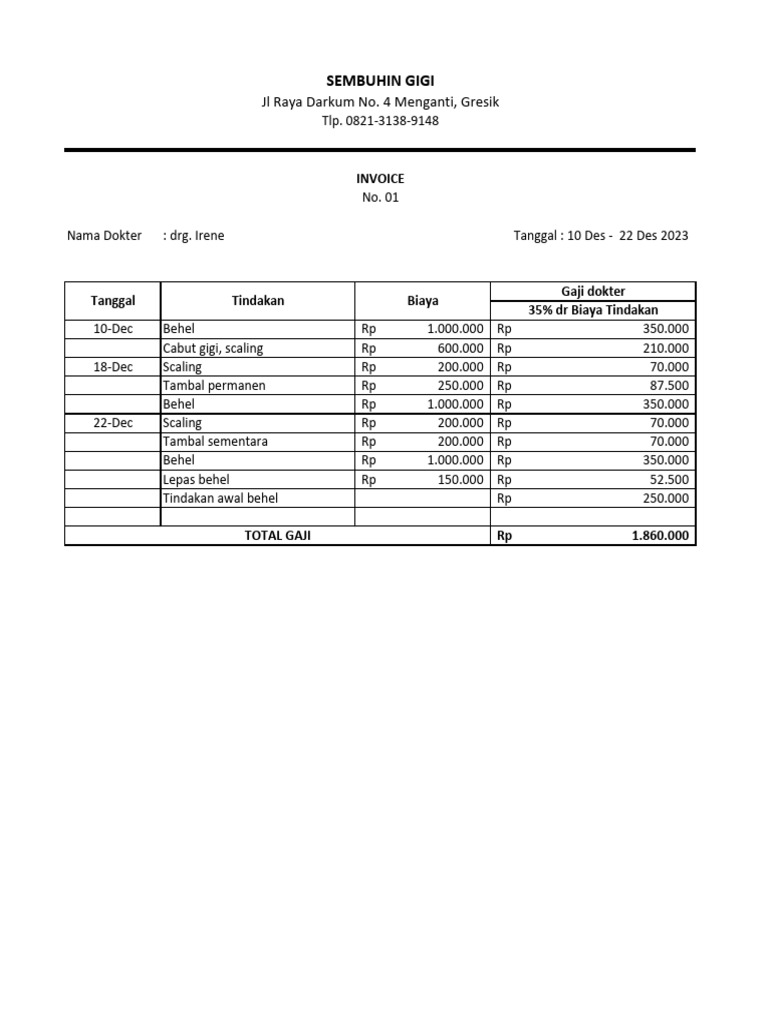 Invoice Gaji Drg. Irene | PDF