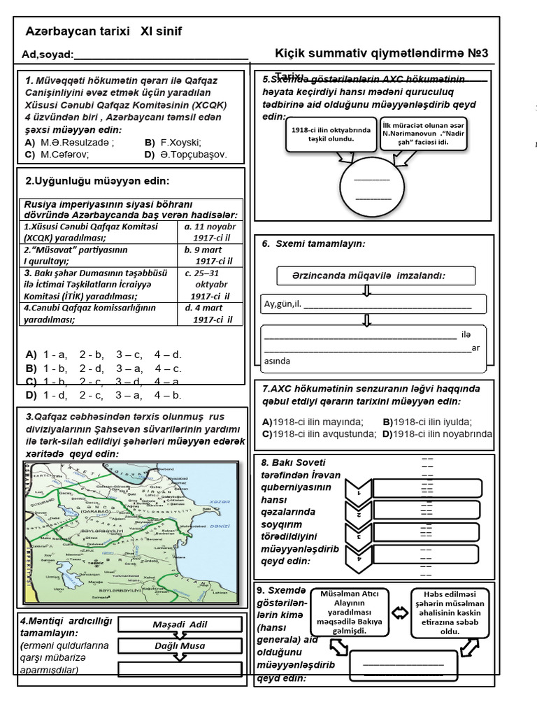 Azərbaycan Tarixi XI Sinif KSQ 3 | PDF